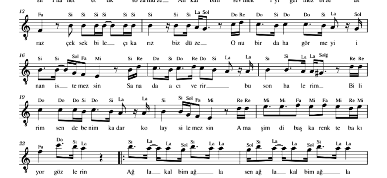 Bengü – Ağla Kalbim Keman, Melodika, Flüt, Org Notaları - Melodika Notaları